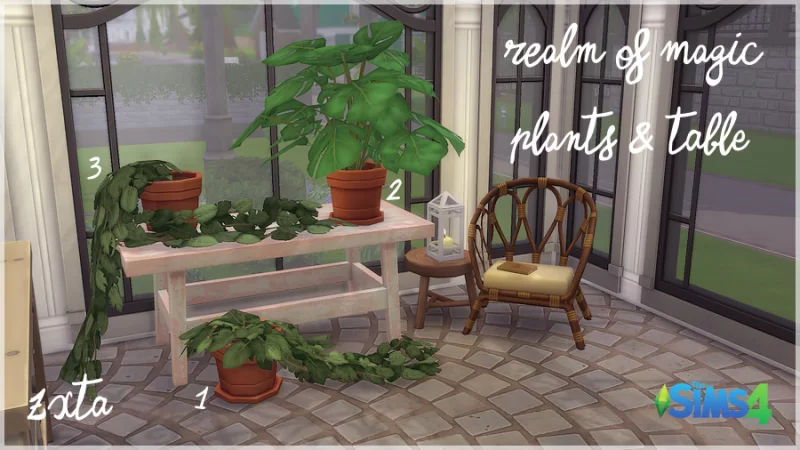 Растения и стол RoM Plants And Table для Sims 4 скачать / Моды для Симс