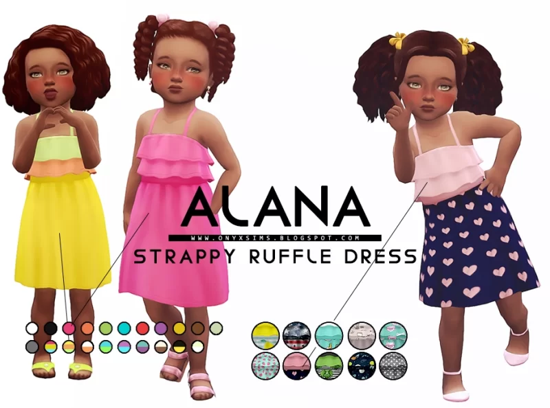 Платье ALANA STRAPPY RUFFLY DRESS для Sims 4 скачать / Одежда для Симс