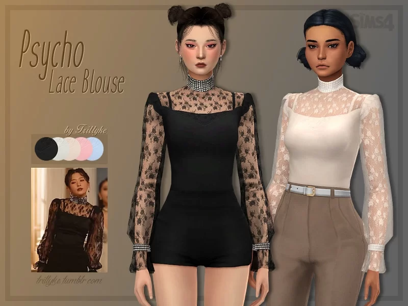 Блузка Psycho Lace Blouse для Sims 4 скачать / Одежда для Симс / SimsHUB Блузка Psycho Lace Blouse для Sims 4 скачать / Одежда для Симс / SimsHUB