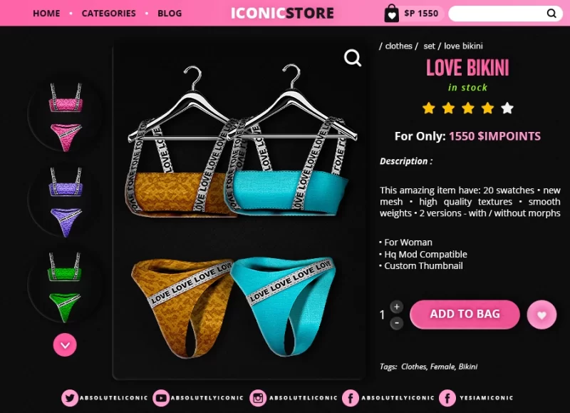 Купальник Love (Bikini) для Sims 4 скачать / Одежда для Симс / SimsHUB