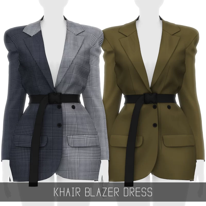Платье KHAIR BLAZER DRESS для Sims 4 скачать / Одежда для Симс / SimsHUB