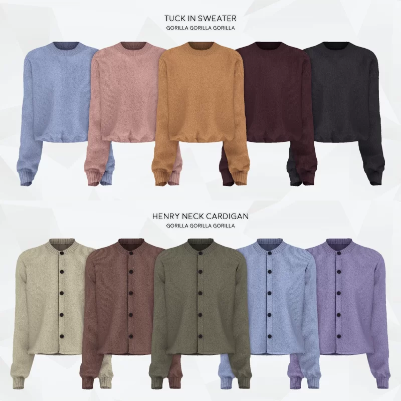 Свитер и кардиган Tuck In Sweater and Henry Neck Cardigan для Sims 4 ...