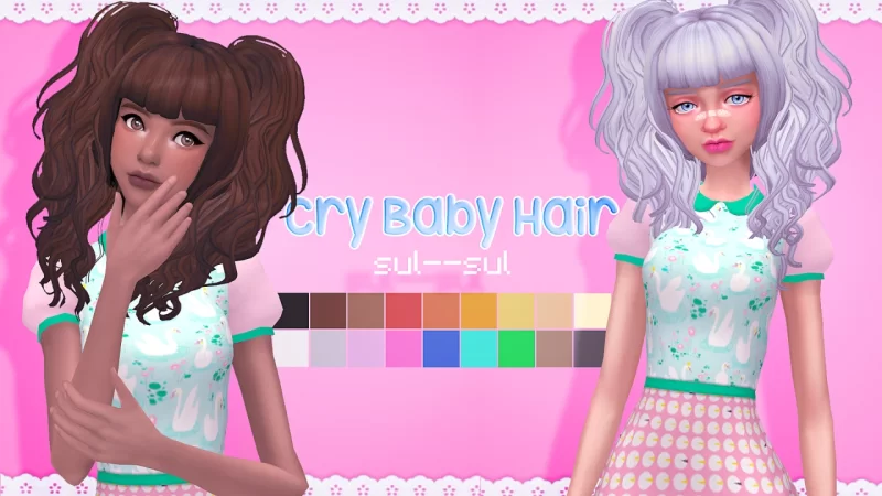 Женская прическа Cry Baby Hair для Sims 4 скачать / Причёски для Симс