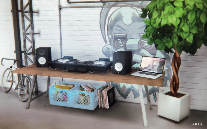 DJ комплект DJ Turntables + Yamaha HS8s для Sims 4